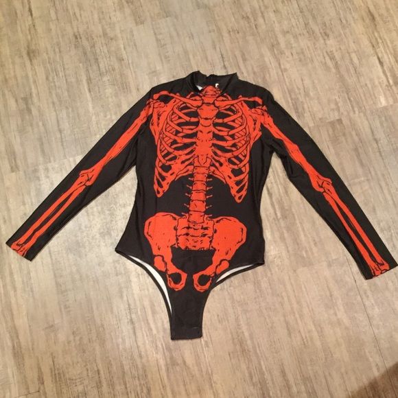 Tops | New Red Skeleton Long Sleeve Bodysuit | Poshmark